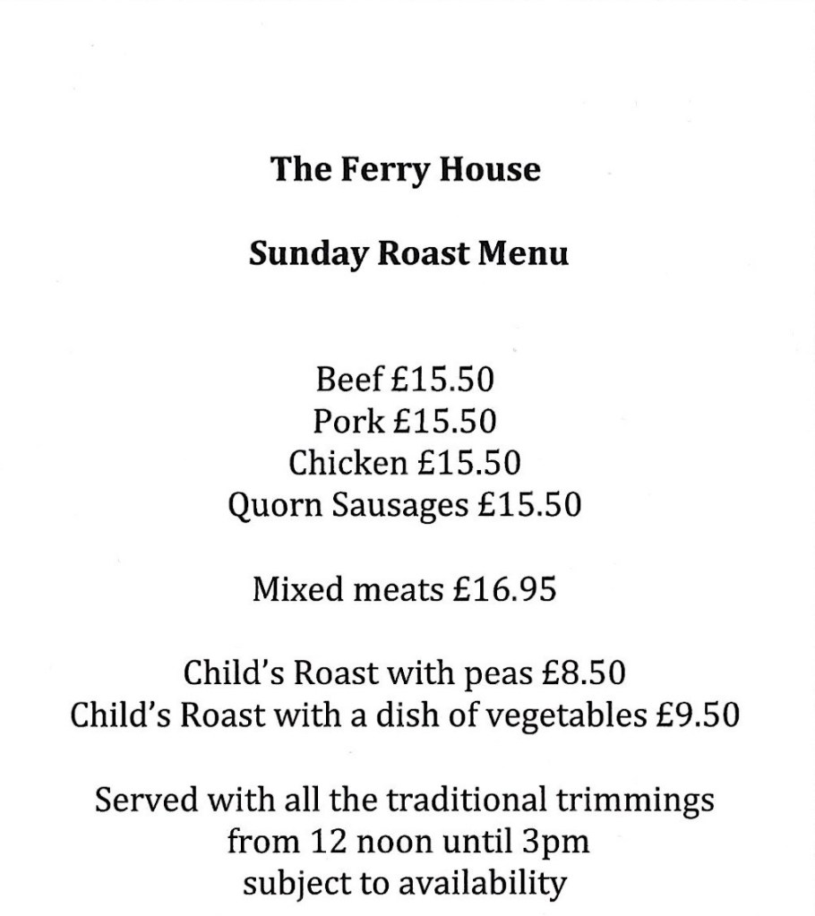 Menu 2025 – Surlingham Ferry House