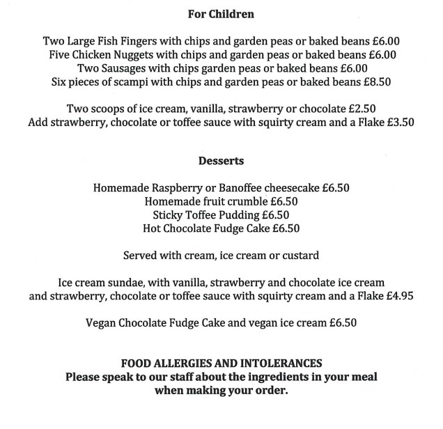 Menu 2025 – Surlingham Ferry House