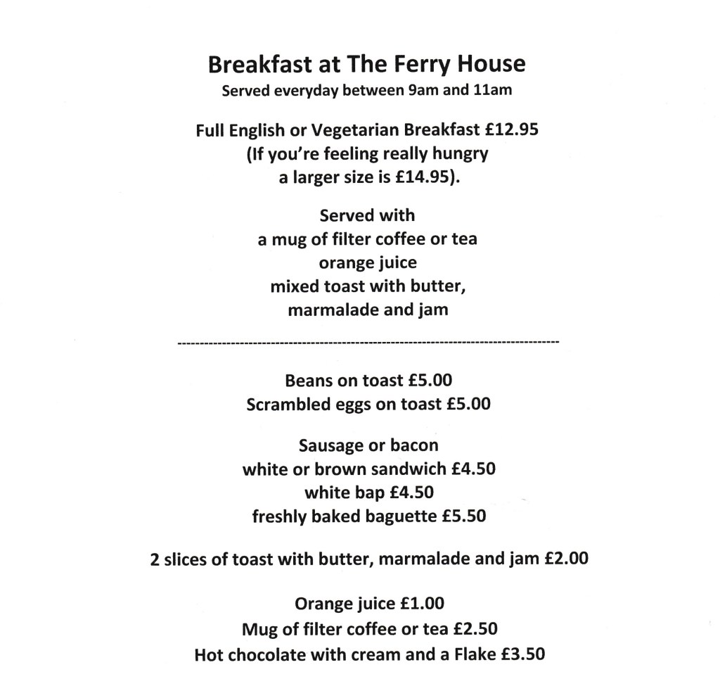 Menu 2025 – Surlingham Ferry House