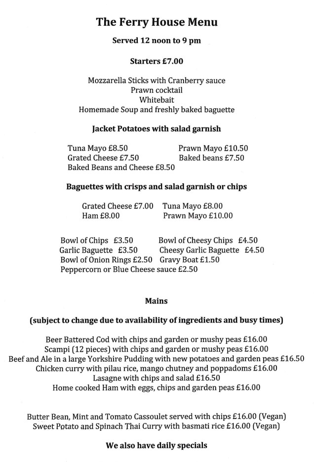 Menu 2025 – Surlingham Ferry House